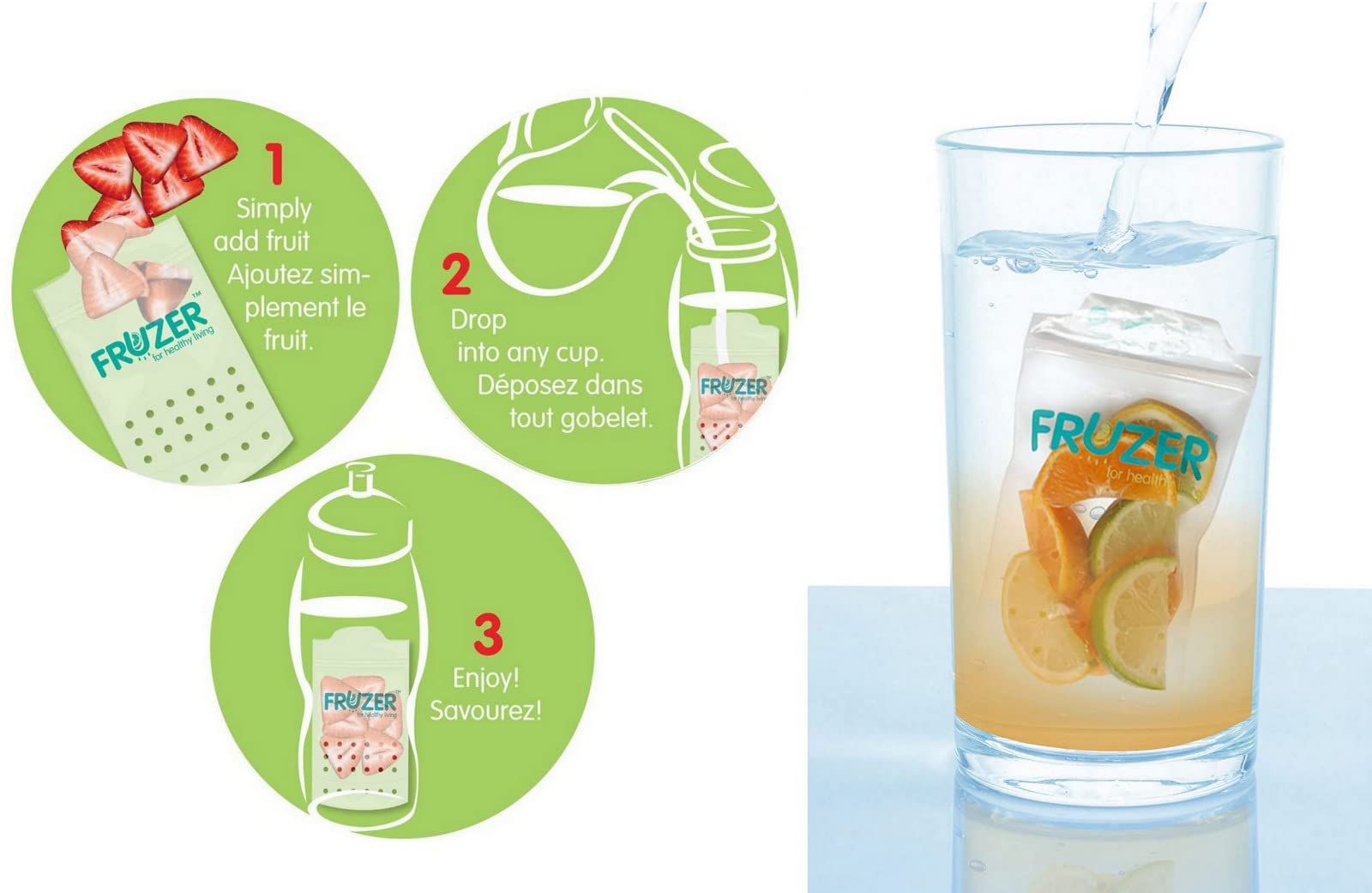 FRUZER Mini Disposable Fruit Infuser Bags (5 PK, each 8 Bags) Total 40 Bags - Refreshing & Beneficial - CLEAR & BPA-FREE