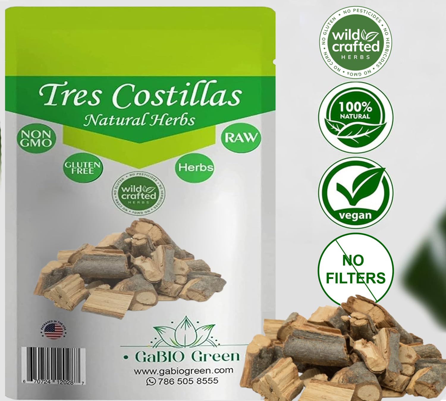 Palo Tres Costillas Tres Costillas, Three Ribs Stick for kidney, non-GMO, Gluten-free, Natural Herbs, tres Costillas herb, Tres Costillas wood, Resealable bag (4oz)