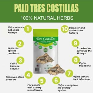 Palo Tres Costillas Tres Costillas, Three Ribs Stick for kidney, non-GMO, Gluten-free, Natural Herbs, tres Costillas herb, Tres Costillas wood, Resealable bag (4oz)