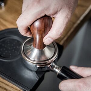 Coffee Tamper Espresso Press with Tamper Mat 304 Stainless Steel Flat Base Wooden Handle for Coffee Grounds Barista Espresso Machines Accessory (51MM)