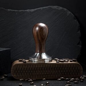 Coffee Tamper Espresso Press with Tamper Mat 304 Stainless Steel Flat Base Wooden Handle for Coffee Grounds Barista Espresso Machines Accessory (51MM)