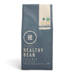 healthy bean coffee - low acid coffee, superfood infused whole bean coffee, usda organic, mycotoxin free, semi-dark roast, 10oz