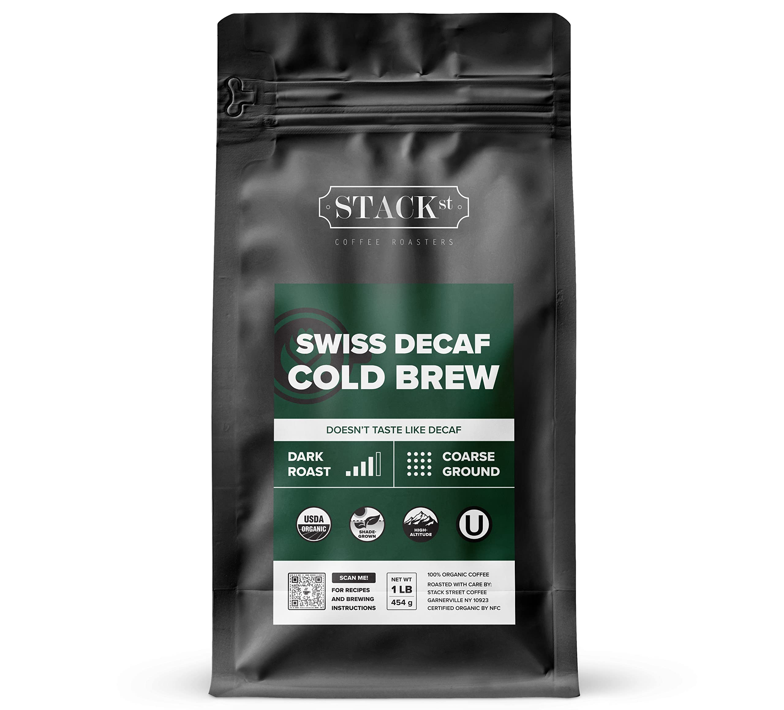 Organic Swiss Water Process Decaf Cold Brew Coffee Coarse Ground 1 LB - Dark Roast Coarse Grind - Doesn't Taste Like Decaf! - 100% Arabica Single Origin Beans – By Stack Street