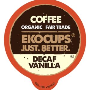 EKOCUPS Organic Swiss Water Decaf French Vanilla Flavored Coffee Pods, Extra 30% More Coffee, Fair Trade Medium Roast, Decaf Vanilla Coffee for Keurig K Cup Machines, Recyclable Pods, 40 Count