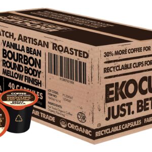 EKOCUPS Organic Swiss Water Decaf French Vanilla Flavored Coffee Pods, Extra 30% More Coffee, Fair Trade Medium Roast, Decaf Vanilla Coffee for Keurig K Cup Machines, Recyclable Pods, 40 Count