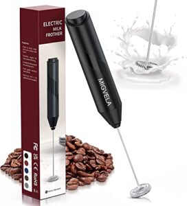 milk frother handheld, battery operated drink mixer for coffee, handheld electric stirrer foam maker whisk, stainless steel milk foamer for coffee latte, cappuccino, frappe, matcha (black)