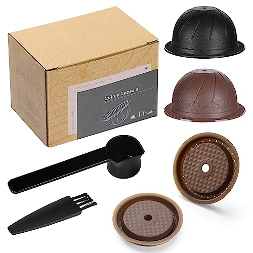 Reusable Coffee Capsule Lids with 150ml/230ml Refillable Vertuo Coffee Pods Compatible for Vertuo-line Vertuo Coffee Machine Capsules Cap with Coffee Scoop and Brush