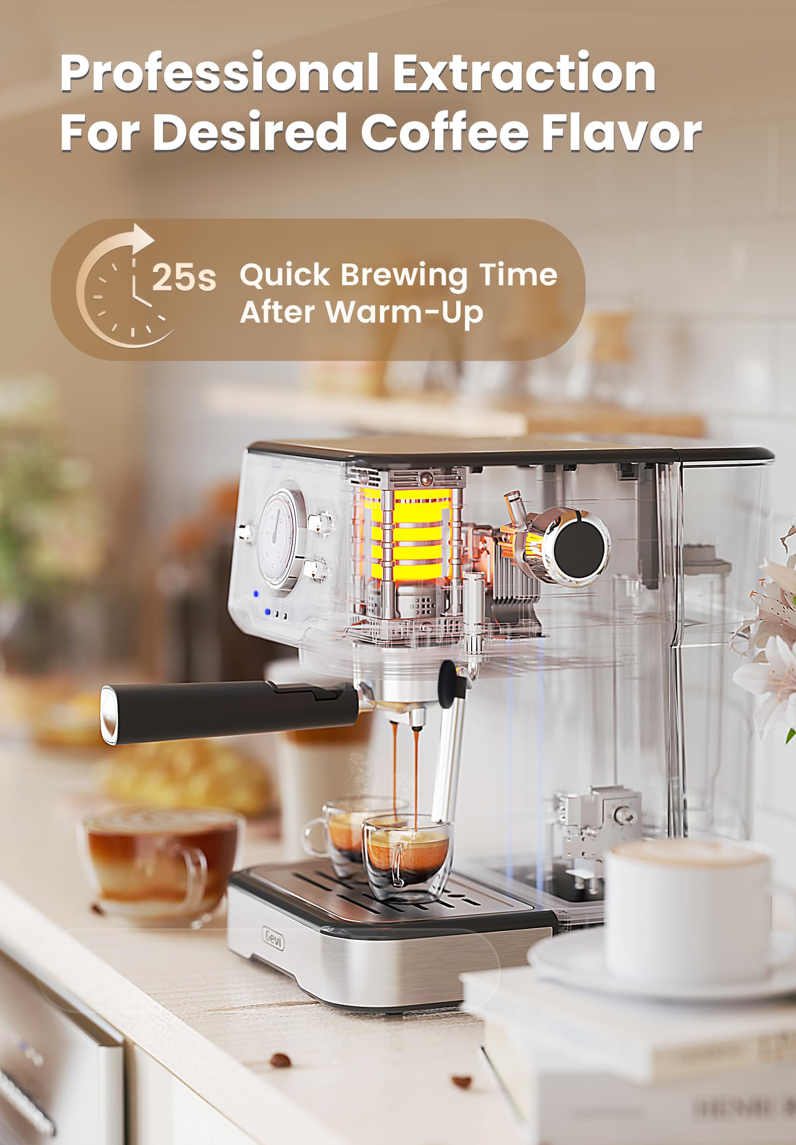 Gevi Espresso Machine High Pressure,compact espresso machines with Milk Frother Steam Wand,Professional Coffee，Cappuccino,Espresso,Latte,Macchiato Maker for home,espresso maker