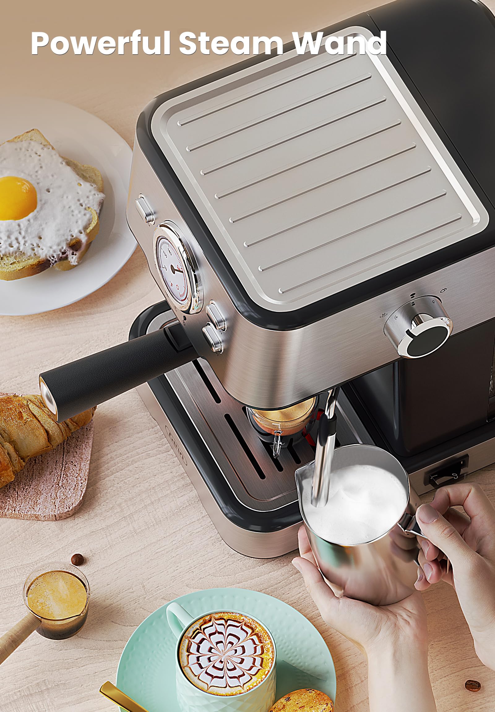 Gevi Espresso Machine High Pressure,compact espresso machines with Milk Frother Steam Wand,Professional Coffee，Cappuccino,Espresso,Latte,Macchiato Maker for home,espresso maker