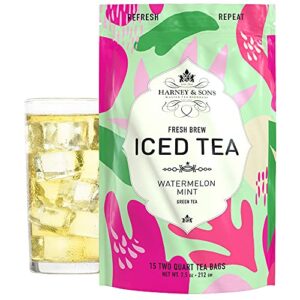 harney & sons fresh brew iced tea two qt tea bags, watermelon mint, 15 count