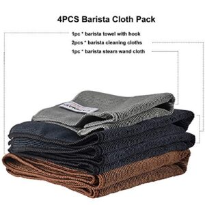 CAFEMASY Barista Micro Cleaning Towels Pack 4pcs Soft Absorbent Non-Abrasive Micro Cleaning Cloth with Hook for Barista to Clean Steam Wand Coffee or Espresso Machine