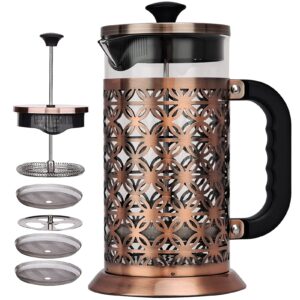 ckductpro french press coffee maker, coffee presses 2 in 1 travel coffee & tea pot 1000ml,3 layers of filter element + 2 layers of spare filter element,with cleaning brush,two-way water outlet,gold