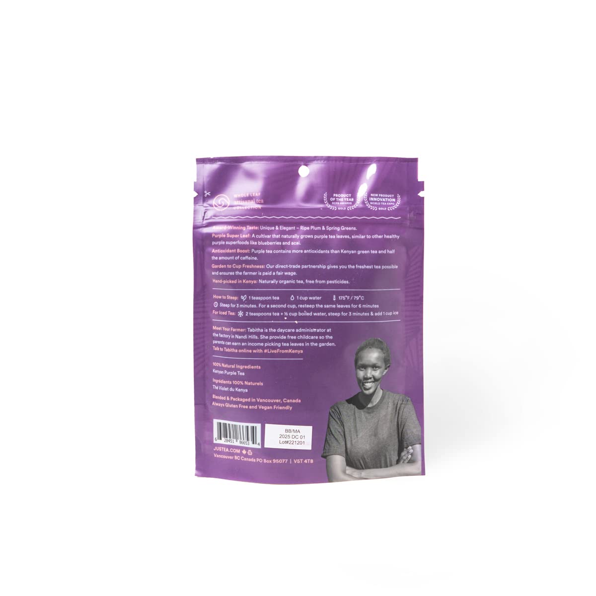 JusTea PURPLE LEAF TEA | Loose Leaf Purple Tea | Recyclable Refill Pouch | 40+ Cups (2.1oz) | Low Caffeine | Award-Winning | Fair Trade | Non-GMO