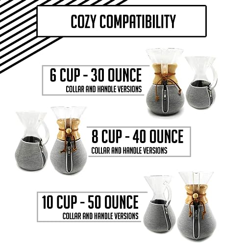 HEXNUB – 8 Cup Cozy and Lid for Chemex Collar and Handle Pour Over Glass Coffeemaker Carafes – Insulated Sleeve Keeps Coffee Warmer or Colder