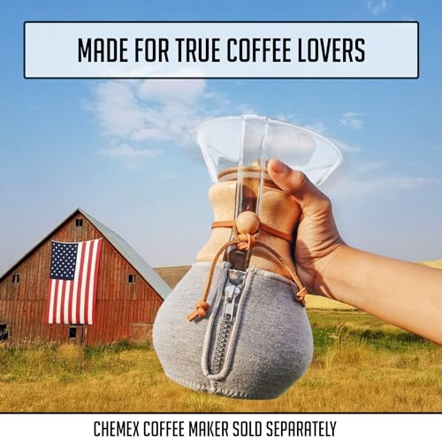 HEXNUB – 8 Cup Cozy and Lid for Chemex Collar and Handle Pour Over Glass Coffeemaker Carafes – Insulated Sleeve Keeps Coffee Warmer or Colder