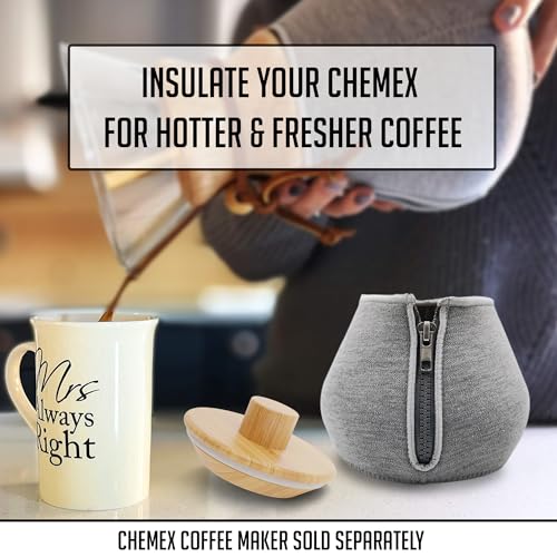 HEXNUB – 8 Cup Cozy and Lid for Chemex Collar and Handle Pour Over Glass Coffeemaker Carafes – Insulated Sleeve Keeps Coffee Warmer or Colder