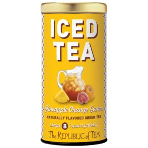 the republic of tea – pineapple orange guava iced green tea, 8 large quart-sized iced tea pouches, naturally caffeinated