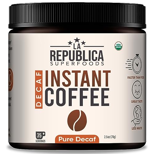 La Republica Organic Pure DECAF Instant Coffee (35 Servings), Colombian Rich Medium Roast Toasted Caramel Notes, Small Batch Shade-Grown Fair Trade Arabica Low-Acid