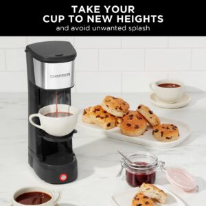 Chefman InstaCoffee Max, The Easiest Way to Brew the Boldest Single-Serve Coffee, Use Fresh And Flavorful Grounds or K-Cups With A Convenient Built-In Lift, Black/Stainless Steel