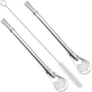 gfdesign yerba mate bombilla gourd drinking filter straws 304 food-grade 18/8 stainless steel - set of 2 with cleaning brush - 6.1" long