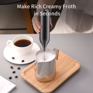 Milk Frother Handheld, BGFOX Drink Mixer Electric Handheld with Stainless Steel Stand, Rechargeable Frother for Coffee for Cappuccino, Latte, Protein Powder, Hot Chocolate, Matcha, Black