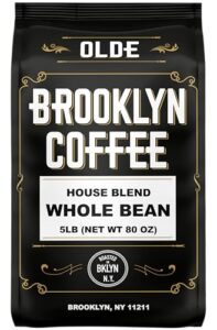 brooklyn coffee whole bean, house blend medium roast (5lb) balanced, breakfast, classic - fresh bulk coffee beans roasted weekly in nyc