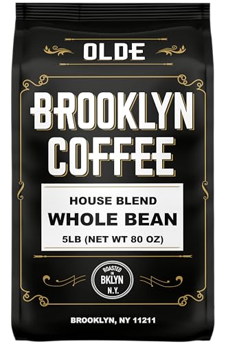 BROOKLYN COFFEE Whole Bean, House Blend Medium Roast (5lb) Balanced, Breakfast, Classic - Fresh Bulk Coffee Beans Roasted Weekly in NYC