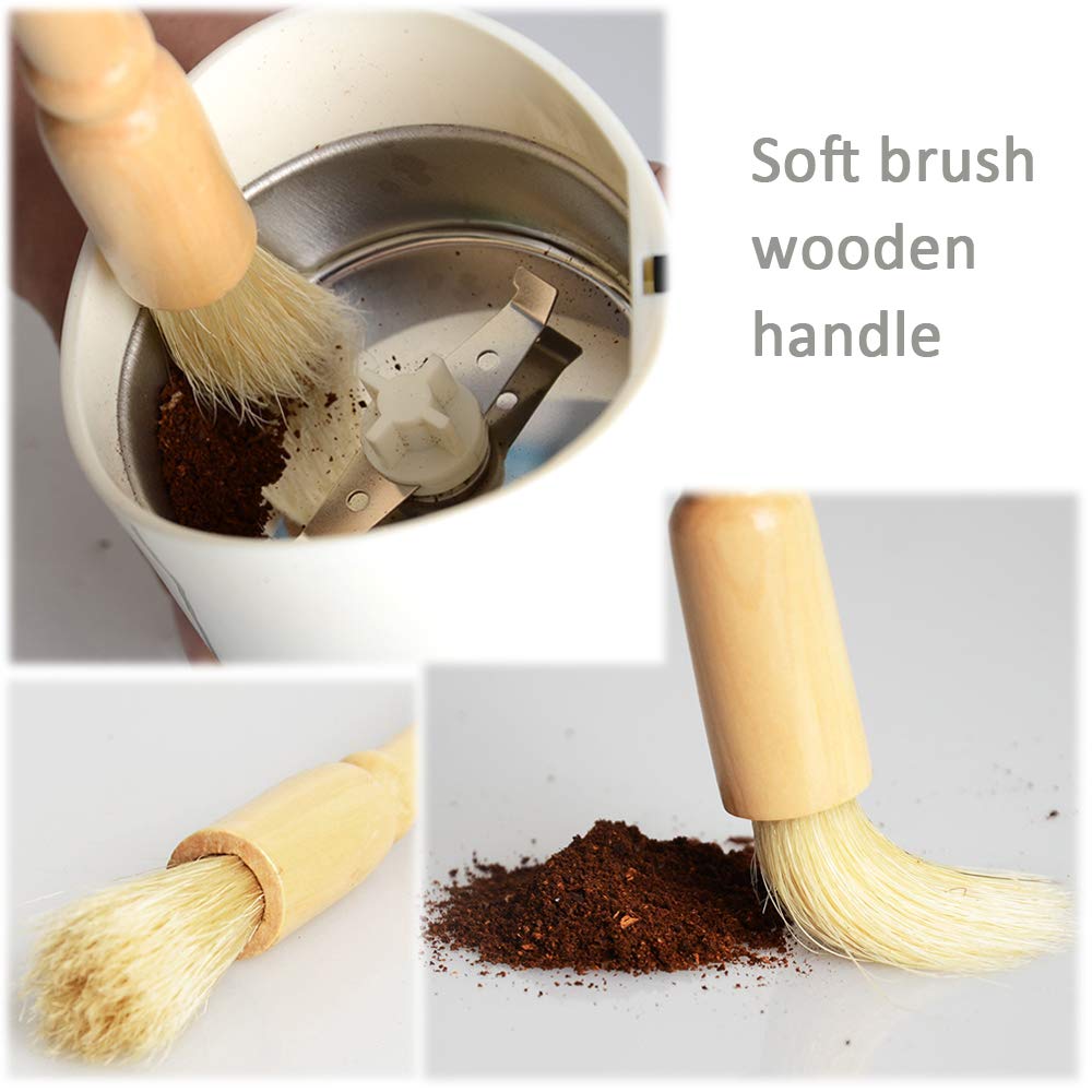 2 Pack Coffee Grinder Cleaning Brush, Heavy Wood Handle & Natural Bristles Wood Dusting Espresso Brush and Nylon Espresso Machine Brush