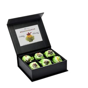 Creano Tea Flowers Mix 6pcs Set Blooming Tea Green Tea in Elegant Magnetic Box with Silver Embossing