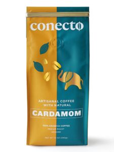 conecto cardamom coffee: 100% natural and artisanal, guatemalan arabica ground coffee flavored with clay pot roasted cardamom, medium roast and mild acidity (ground 12oz)