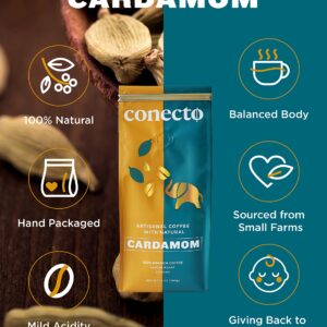 Conecto Cardamom Coffee: 100% Natural and Artisanal, Guatemalan Arabica Ground Coffee Flavored with Clay Pot Roasted Cardamom, Medium Roast and Mild Acidity (Ground 12oz)