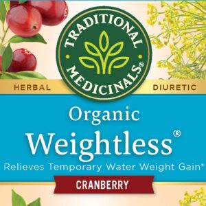 Traditional Medicinals Organic Weightless Cranberry Herbal Tea, Relieves Temporary Water Weight Gain, (Pack of 1) - 16 Tea Bags