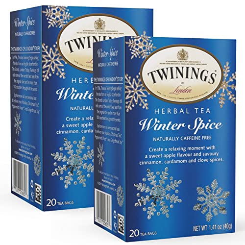 Twinings Winter Spice Herbal Tea - Camomile with Apple, Cinnamon, Cardamom, Cloves, Caffeine-Free Tea Bags Individually Wrapped, 20 Count (Pack of 2)