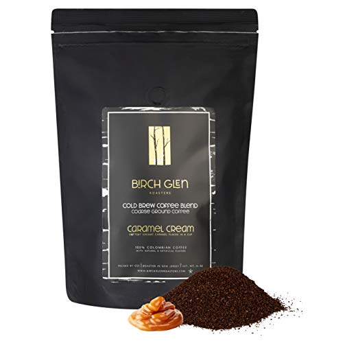 Birch Glen Roasters Cold Brew Coffee | Flavored Coarse Ground Coffee | Artisanal Roasting | Medium Roast |100% Arabica |1 LB Bag | Caramel Cream