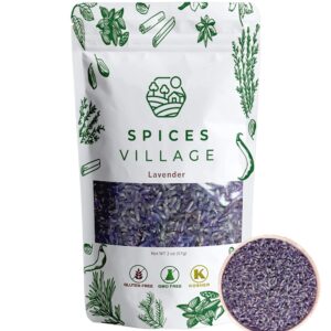 spices village lavender [ 2 oz ] dried lavender buds, natural lavender buds for food, herbal tea, potpourri, wedding confetti, pillow - kosher, gluten free, vegan, non gmo, resealable bulk bag