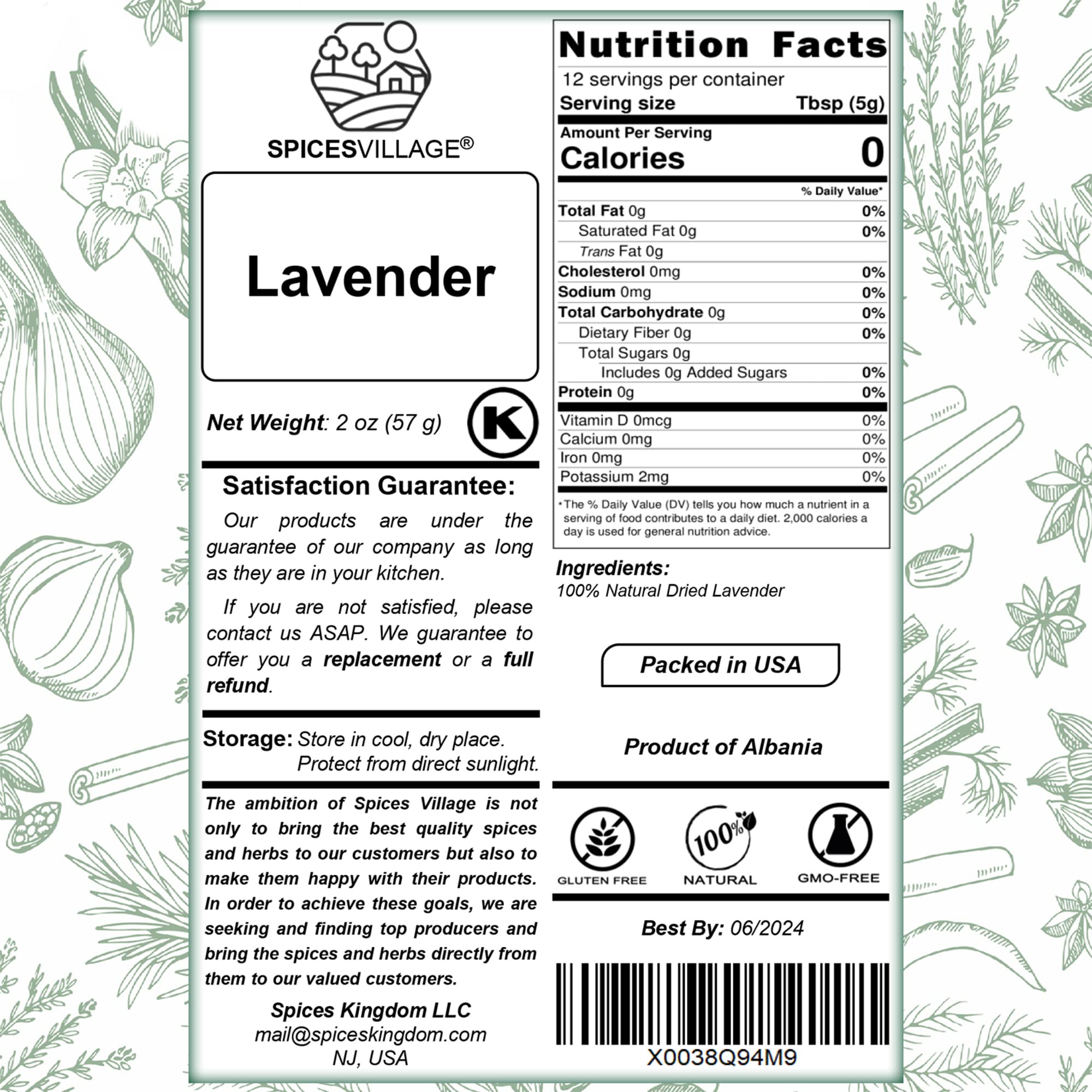 SPICES VILLAGE Lavender [ 2 oz ] Dried Lavender Buds, Natural Lavender Buds for Food, Herbal Tea, Potpourri, Wedding Confetti, Pillow - Kosher, Gluten Free, Vegan, Non GMO, Resealable Bulk Bag