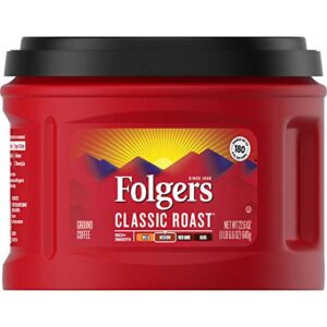 folgers classic roast medium roast ground coffee, 22.6 ounces (pack of 3)