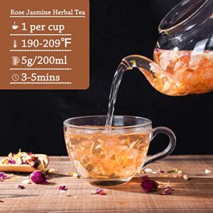 Taimei Teatime Rose Jasmine Herbal Tea Blends From Germany, Loose Leaf Fruit Tea in Resealable Canister (120g-50 Cups), Non-Caffeinated, Skin Health & Anti-aging, Hot and Iced Tea