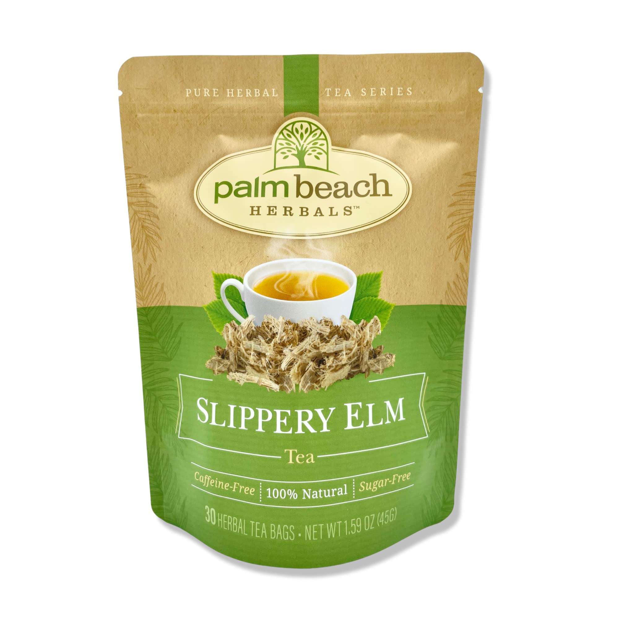 Slippery Elm Tea by Palm Beach Herbals, 30 Count Tea Bags, Caffeine-Free | Pure Herbal Tea Series