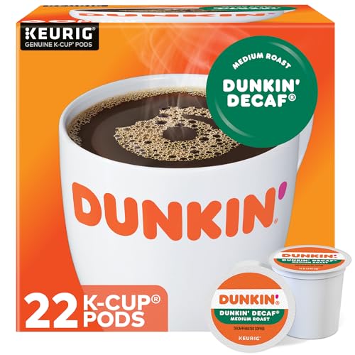 Dunkin' Decaf Medium Roast Coffee, 22 K Cups for Keurig Coffee Makers