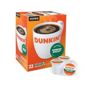 Dunkin' Decaf Medium Roast Coffee, 22 K Cups for Keurig Coffee Makers