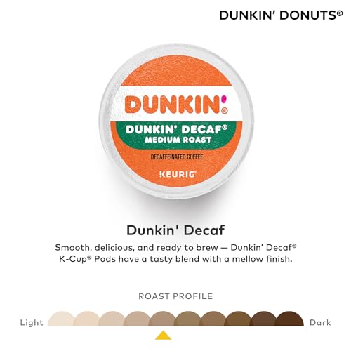 Dunkin' Decaf Medium Roast Coffee, 22 K Cups for Keurig Coffee Makers