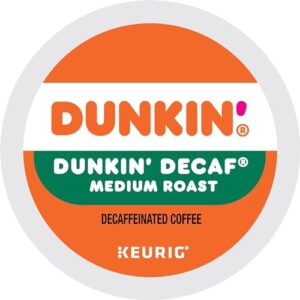 Dunkin' Decaf Medium Roast Coffee, 22 K Cups for Keurig Coffee Makers