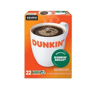 Dunkin' Decaf Medium Roast Coffee, 22 K Cups for Keurig Coffee Makers