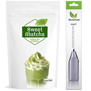 Sweet Matcha Latte Green Tea Powder Japanese Mix 12oz with Electric Milk Frother