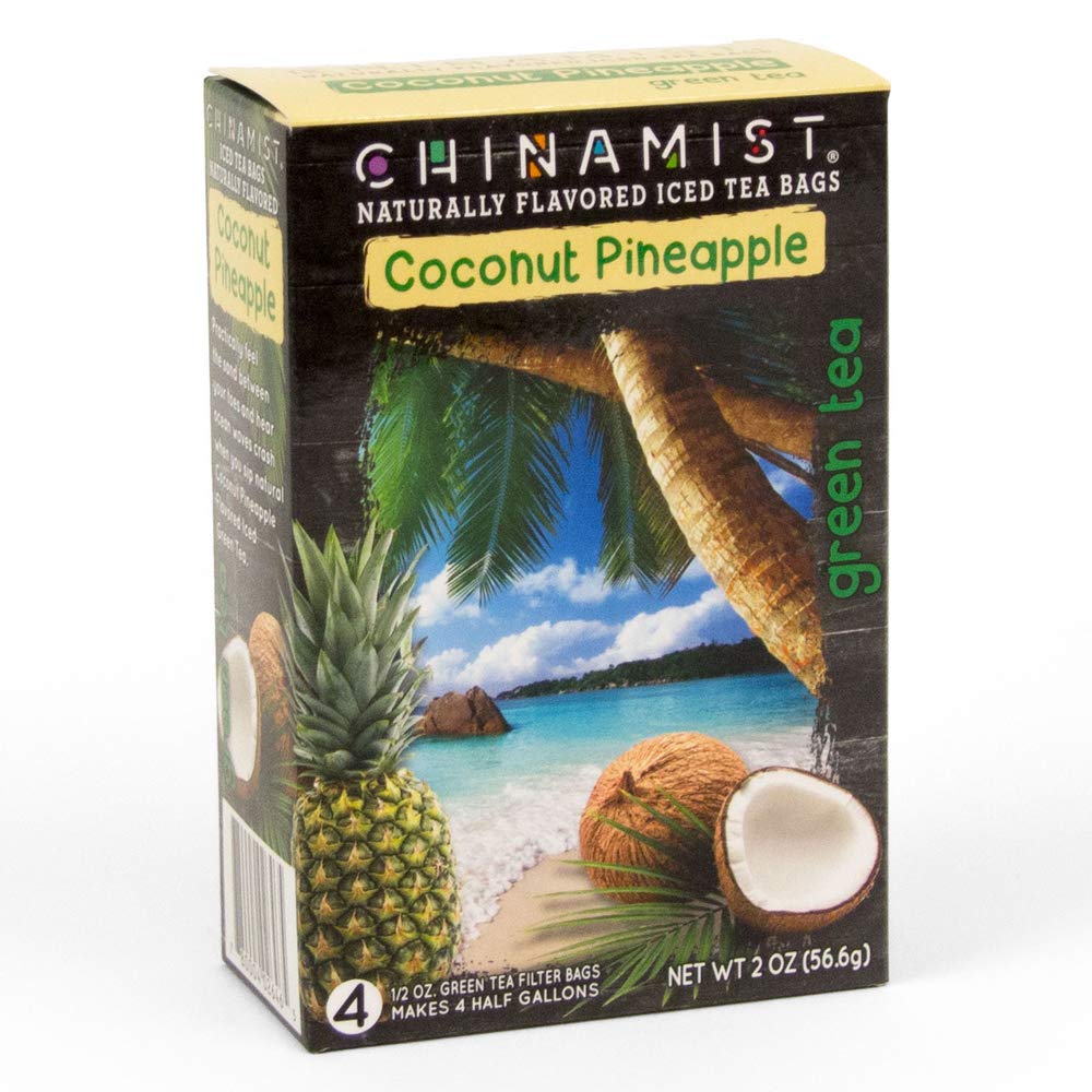 China Mist Iced Tea – Coconut Pineapple Green Tea Infusion – Refreshing and Delicious – Each Tea Bag Yields 1/2 Gallon – 4 bags.