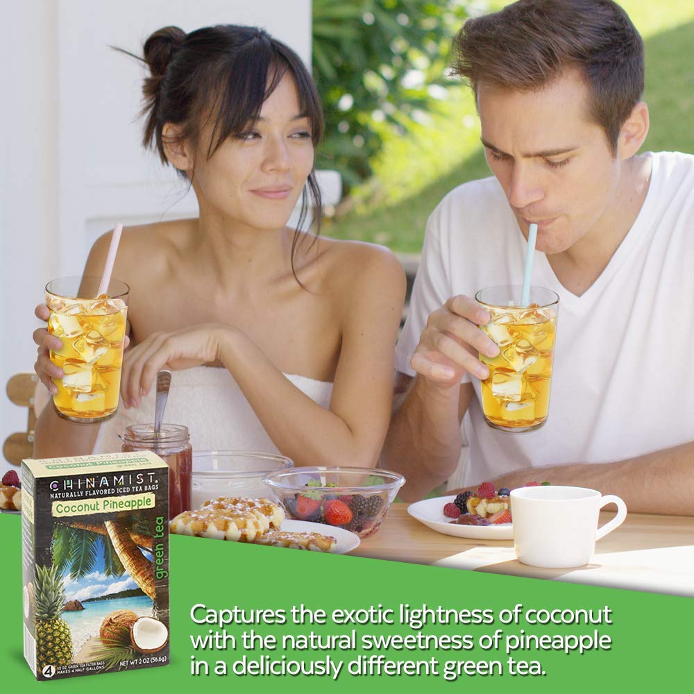 China Mist Iced Tea – Coconut Pineapple Green Tea Infusion – Refreshing and Delicious – Each Tea Bag Yields 1/2 Gallon – 4 bags.