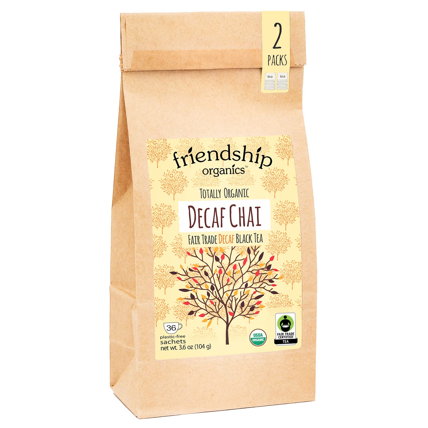 Friendship Organics Decaf Chai Tea Bags, Organic and Fair Trade 36 count