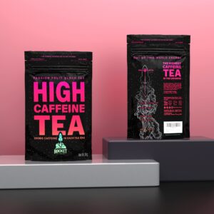 High Caffeine Tea - Highly Caffeinated Passion Fruit Black Tea - Natural Blend, High Energy Tea, Coffee Alternative With 200mg Caffeine, Herbal Tea Coffee Substitute, Pack of 14 Biodegradable Tea Bags by Rocket Tea