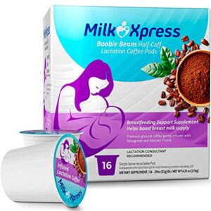 lactation supplement coffee pods boost milk flow 16 count ground breastfeeding support coffee infused with fenugreek and blessed thistle, compatible with keurig brewers